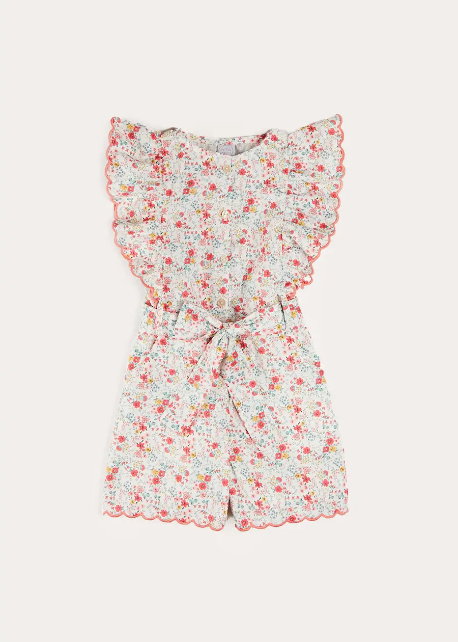 Louisa Floral Ruffle detail Playsuit in Pink | Pepa London