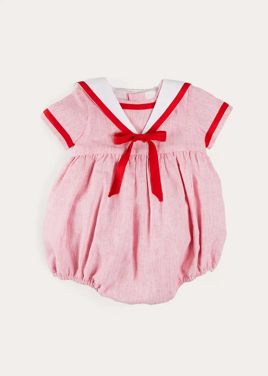 Striped Mariner collar Short sleeve Romper in Red | Pepa London